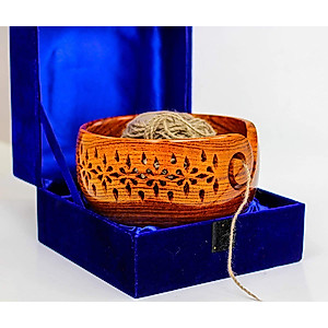 Nagina International Velvety Premium Selected Rosewood Yarn Storage Bowl Aka Dispenser for Knitting & Crocheting in Secured Velvet Pouched Case (Large)