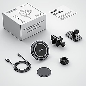 Magnetic Wireless Car Charger Mount, Stick on The Dashboard for MagSafe iPhone 14/14 Pro/14 Max/13/13 Pro/13 Pro Max/ 12/12Pro/Mini, Fast Charging Auto-Alignment Air Vent Phone Holder (Dark Grey)