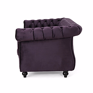 Christopher Knight Home Karen Traditional Chesterfield Loveseat Sofa, BlackBerry and Dark Brown, 61.75 x 33.75 x 27.75