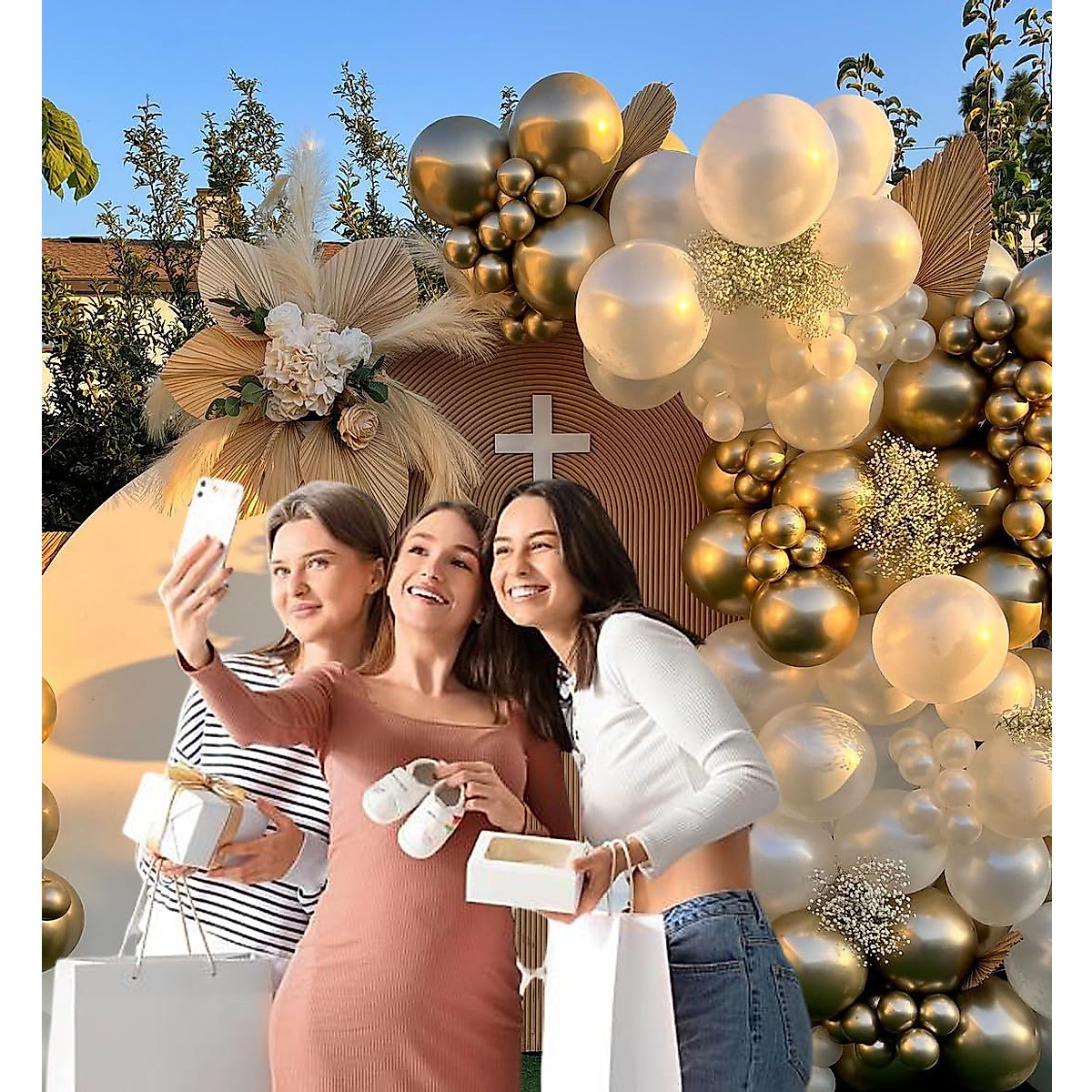 Sand White and Gold Balloons, 50PCS White and Metallic Champagne Gold Balloons 12 Inch Pearl White and Gold Latex Balloons for Birthday,Graduation,Baby Shower,Wedding Party Decorations