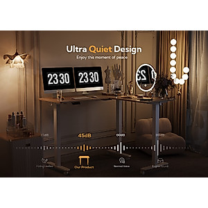 Claiks Triple Motor L Shaped Standing Desk, 63 x 55 inch Corner Stand Up Desk, Adjustable Height Desk with Splice Board, White Frame/Nature Top