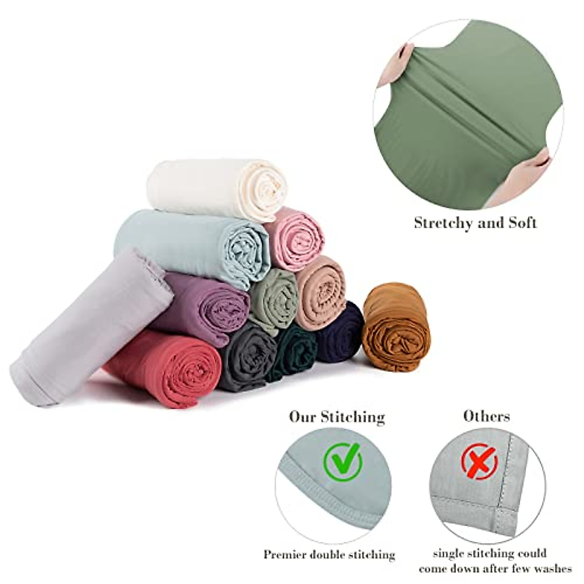 Bayceen Large Rayon Jersey Knitted Swaddle Blanket for Baby, Soft Stretchy Receiving Blanket for Newborns with Hat, Large 47 x 47 inches (Sage)