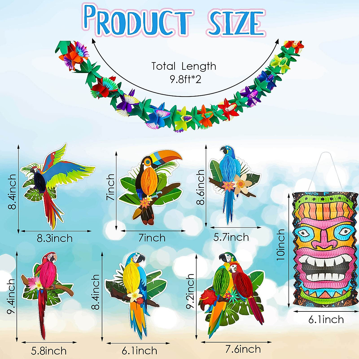 Luau Party Decorations Hawaii Paper Lanterns Tropical Honeycomb Birds Hibiscus Paper Garland for Hawaiian Luau Birthday Party Supplies Summer Jungle Party Decorations Hawaii Bar Supplies