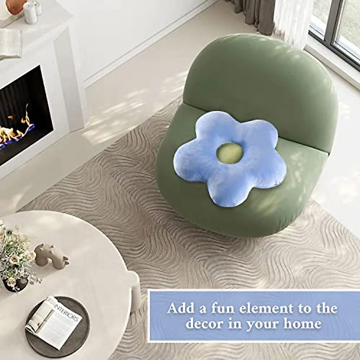 HIG 2 PCS Decorative Flower Throw Pillows, Adorable Accent Floor Pillows with Unique Sunflower Shape, 15 inch Round Fun Daisy Indie Pillows for Sofa Couch Bed Children's Tent, Velvet, Blue (Loren)