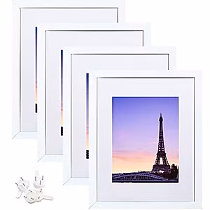 RUN HELIX Picture Frames 8 by 10 Set of 4, Display5x7 with Mat or 8x10 Without Mat, Picture Poster Frame, Picture Frames Collage Wall Decor with HD Plexiglass for Table Top,White