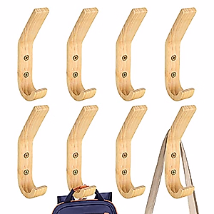 LOEQIAN 8 Pack Wooden Hooks for Hanging Coats, Natural Wood Coat Hooks Wall Mounted, Heavy Duty Wooden Towel Hooks, Single Hook Hat Rack for Clothes Hat Hanger Towel Rack Key Bag
