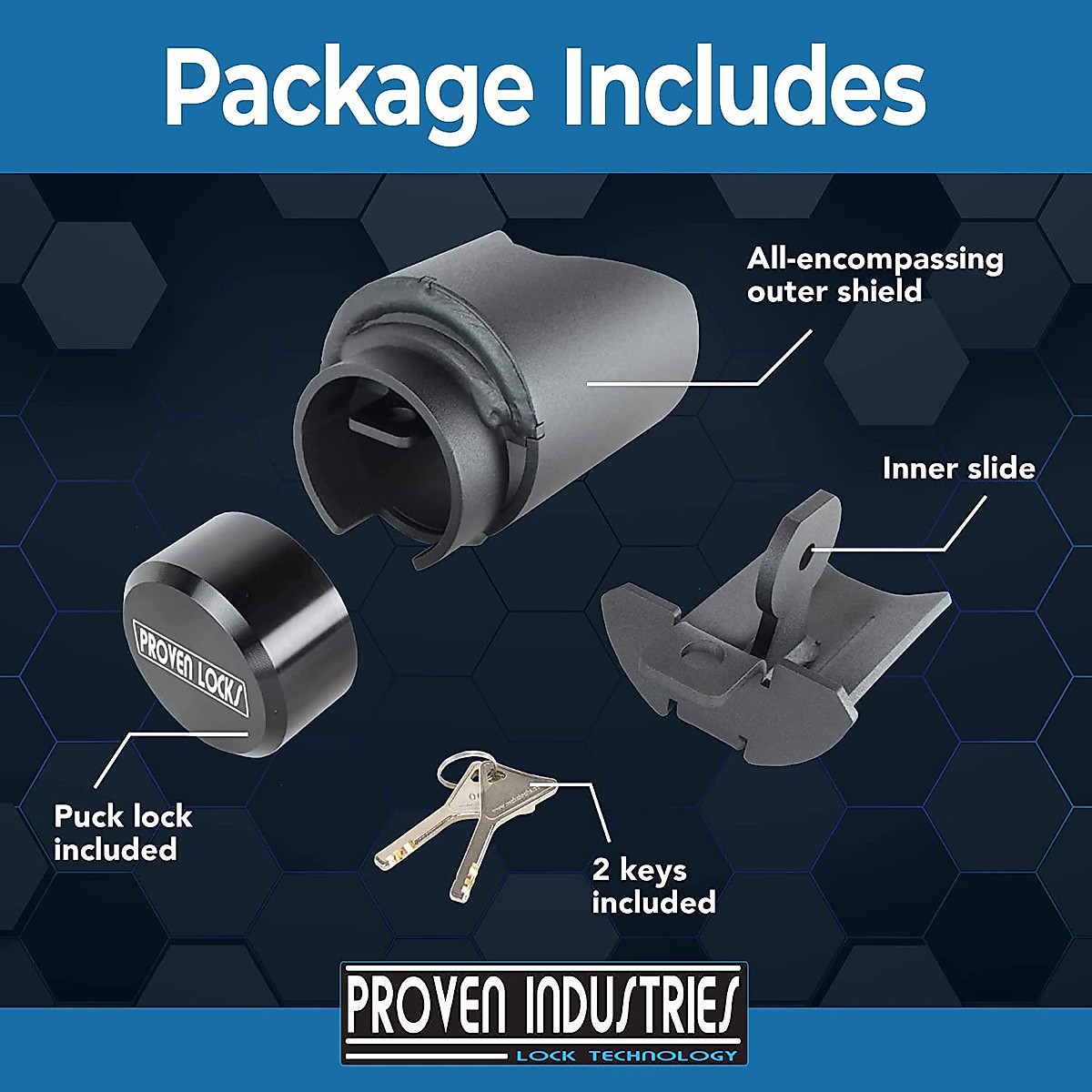 Proven Industries Model 2178 Trailer Lock, Fits 2-Inch Trailer Couplers, Secures Safety Chains, Made in The USA, (Black)