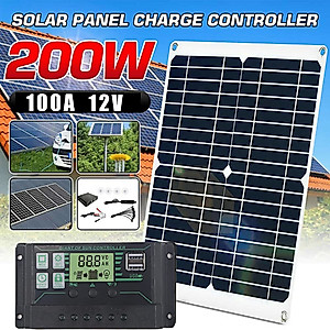 200W 12V Solar Panel Battery Charger Kit Monocrystalline PV Module for Car RV Marine Boat Caravan Off Grid System with 10A-50A Charge Controller+Extension Cable