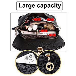 AngelCit Women's Large Capacity Crossbody Bags Soft Leather Work Contrast Shoulder Bag with Adjustable Strap Leather Waterproof Tote Bag (Black)