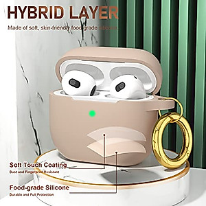 GMUDA for AirPods 3 Case, Protective Silicone Cover with Keychain, Compatible with AirPods 3rd Generation Case(2021), Front LED Visible (Tan)
