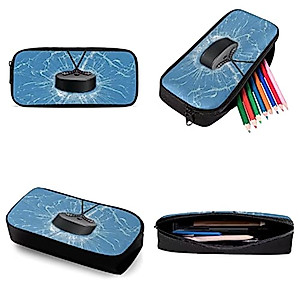 AmzPrint Ice Hockey 3 In 1 School Backpack Set 17 Inch Black Shoulder Student Backpack Insulated Lunch Box Pencil Bag Set