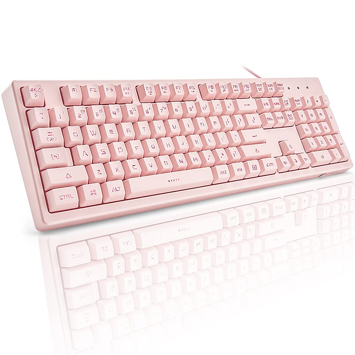 VINMEN Pink Gaming Keyboard with 7 Color LED Backlit Wired USB 104 Keys Keyboard Waterproof Fresh Style Computer Game Keyboard for PC Mac Laptop