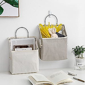 SMALIGOLA 2 Pack Wall Hanging Storage Bag, Hanging Organizer Bag with Sticky Hook, Wall Organizer for Dormitory Bathroom Bedroom Kitchen (Gray)