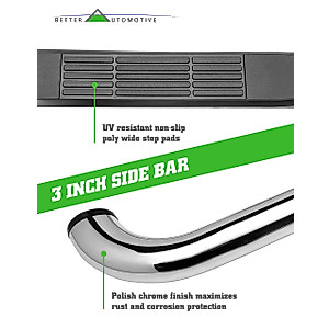 BETTER AUTOMOTIVE Side Steps Running Boards for 1999-2016 Ford F250 / F350 / F450 / F550 Super Duty Regular Cab Truck Pickup 3” Stainless Steel Side Bars Nerf Bars