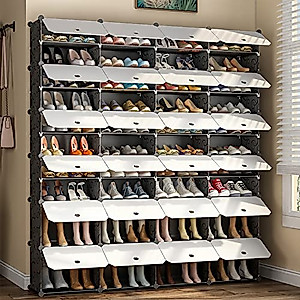 Aeitc 96 Pairs Shoe Rack Organizer Shoe Organizer Expandable Shoe Storage Cabinet Narrow Standing Stackable Space Saver Shoe Rack for Entryway, Closet with Hook and Side Shelf,White Door