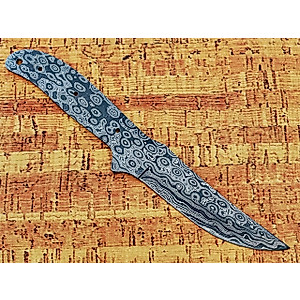 9 inches long Rain drop pattern Damascus steel Trailing point blank blade, knife making supplies, 4.5 inches long straight back scale with 3 pin and a lace holes, 4 inches cutting edge