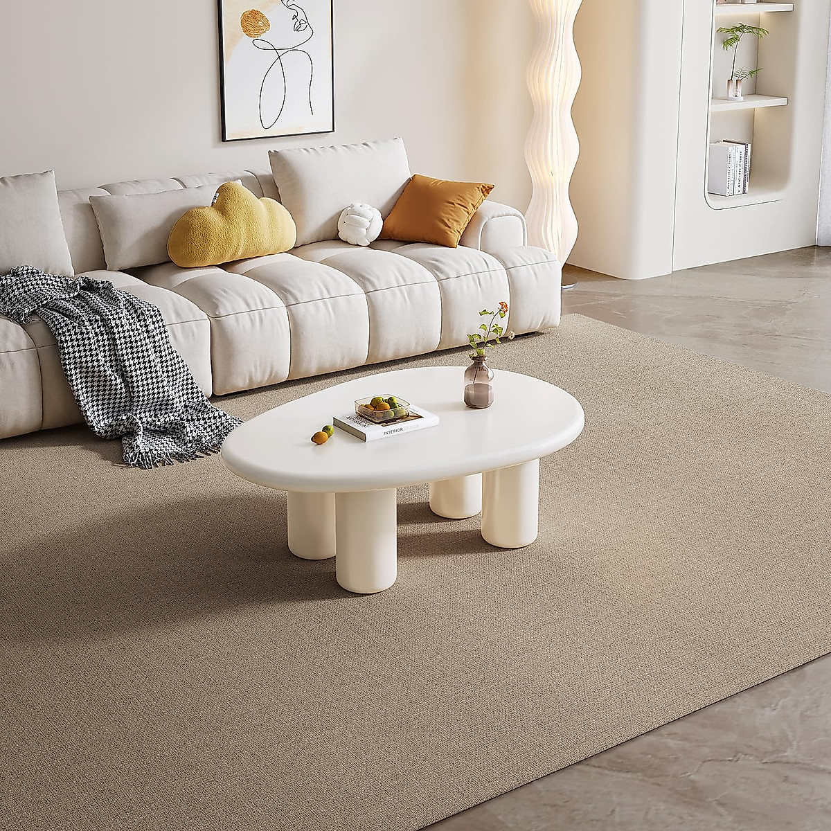 Guyii Nesting Coffee Table Set with 2 Stools, Combination Center Table with Irregular Coffee Table and Round Glass End Table, Modern Side Table for Living Room, Small Spaces, Easy to Assemble