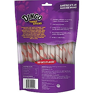 Dingo Twist Sticks Rawhide Chews, Made With Real Chicken, 50 Count