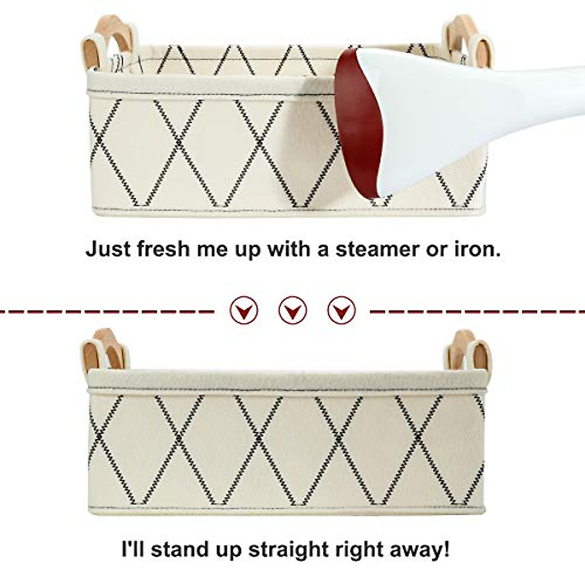 Small Storage Baskets Toy Storage Organizer Rectangle Basket Empty Gift Baskets Shelf Baskets Decorative Storage Basket with Wooden Handles for Keys Makeups Remotes Books