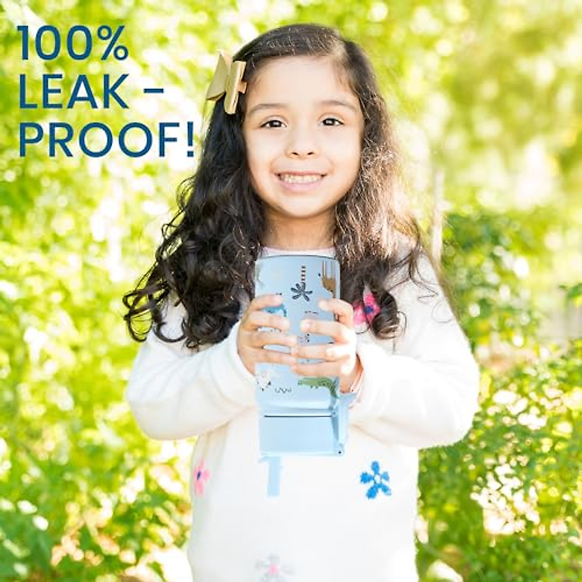 Lexlion Water Bottle 14 Oz, Triple Walled Insulated Stainless Steel Odor & Strain Resistant Reusable Bottle, 1 straw Lid, Leakproof, Metal Mug Gallon, BPA Free, Blue Zoo