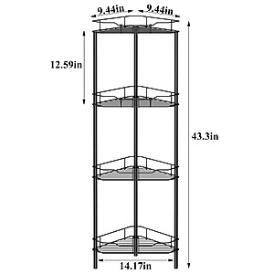 HuggieGems 4 Tier Floor Standing Corner Shower Caddy Organizer Shelf with Hooks, Bathroom Shelves Stand Rack, Black