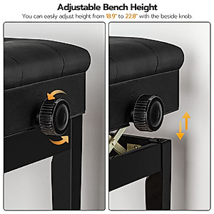 HOOBRO Adjustable Piano Bench with Padded Cushion and Storage Compartment for Music Sheet, Holds up to 300 lb, Music Bench, Piano Stool, Vanity Chair, 21.9 x 13.4 x 18.9 Inches, Black BB31QD01