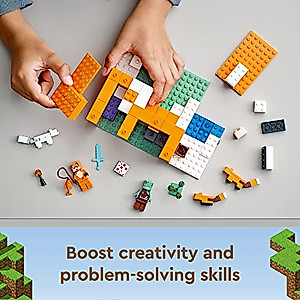 LEGO Minecraft The Fox Lodge House 21178 Animal Toys with Drowned Zombie Figure, Birthday Gift for Kids, Boys and Girls Age 8 Plus Years Old