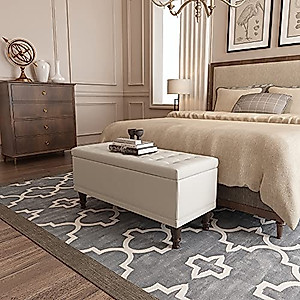 Adeco Rectangular Storage Ottoman Tufted Lift Top Bench Footstool with Sturdy Legs (Beige-2)