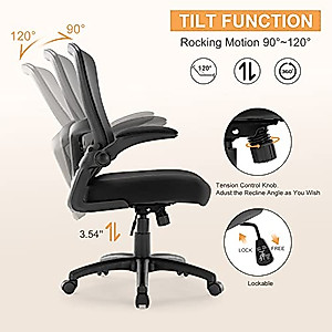 Chairelax Mesh Home Office Chair, Ergonomic Desk Chair Mid-Back Mesh Computer Chair Adjustable Lumbar Support and Flip-up Armrests Comfortable Executive Adjustable Rolling Load up to 300Lbs
