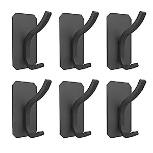PMMASTO Towel Hook/Self Adhesive Hooks - Heavy Duty Stick on Wall Waterproof Aluminum - Robe Coat Hook for Hanging- Shower Hooks - Door Hooks - Wall Hooks for Kitchen Bathroom Toilet 6PC (Black)