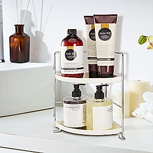 2 Tier Bathroom Organizer Countertop, Vanity Tray Cosmetic & Makeup Counter Storage Shelf Kitchen Spice Rack, White and Silver