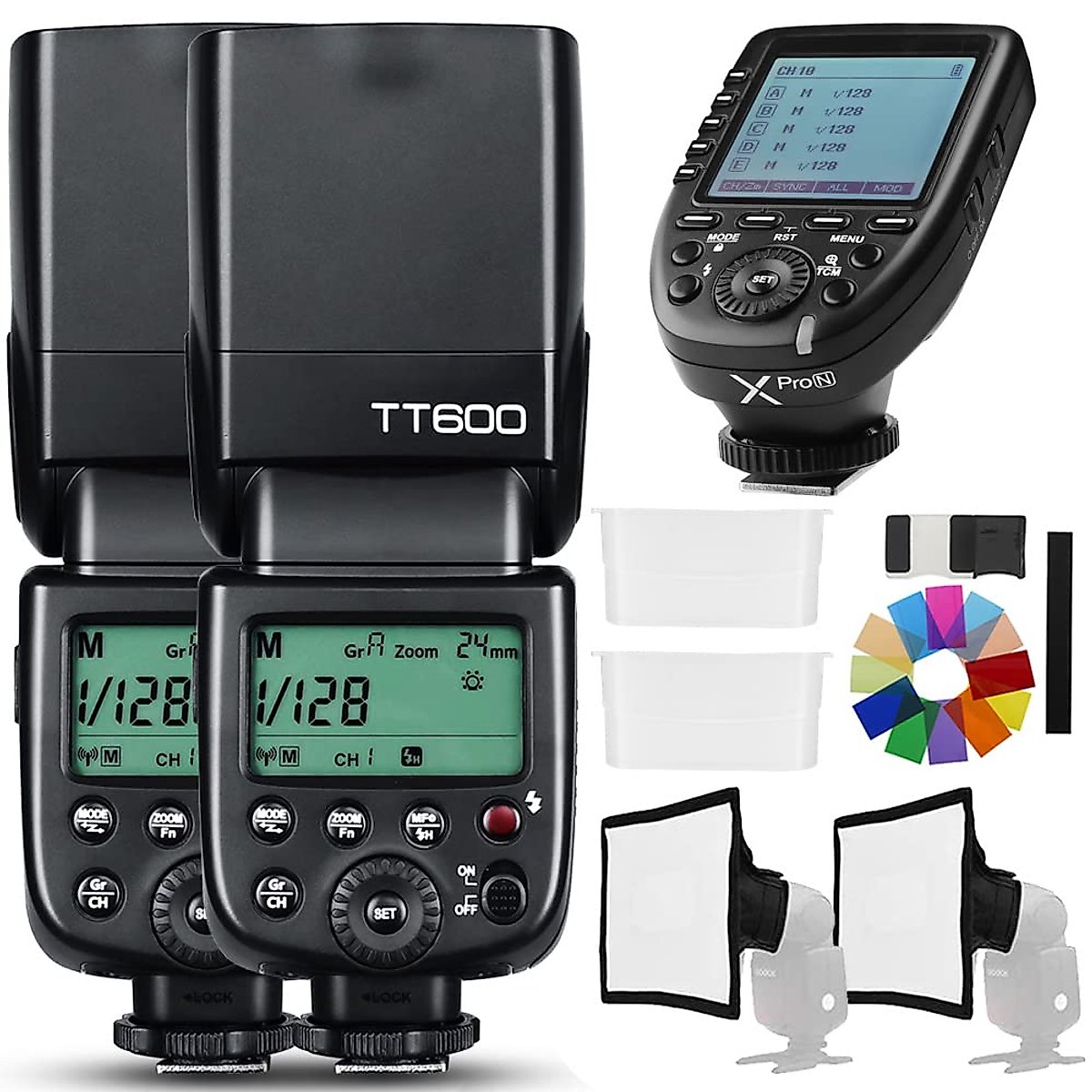Godox TT600 Flash 2.4G HSS Thinklite Camer Flash Speedlite Built in Godox X System Receiver Wireless GN60 Master/Slave Camera with Xpro-N Trigger Transmitter Compatible Nikon Camera (2pcs)