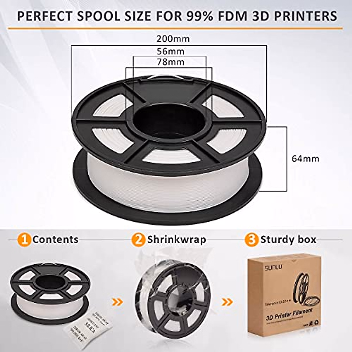 SUNLU ABS 3D Printer Filament, 1.75 ABS Filament Dimensional Accuracy +/- 0.02 mm, 1 kg Spool (Black+White)