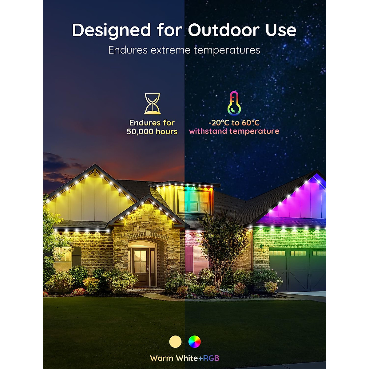 APPECK Permanent Outdoor Lights 100ft, Smart RGB Outdoor Lights with 72 LEDs, IP65 Waterproof LED Eaves Lights, 54 Scene Modes Lighting for Party, Daily, Halloween, Christmas, Roof, Garden, Patios