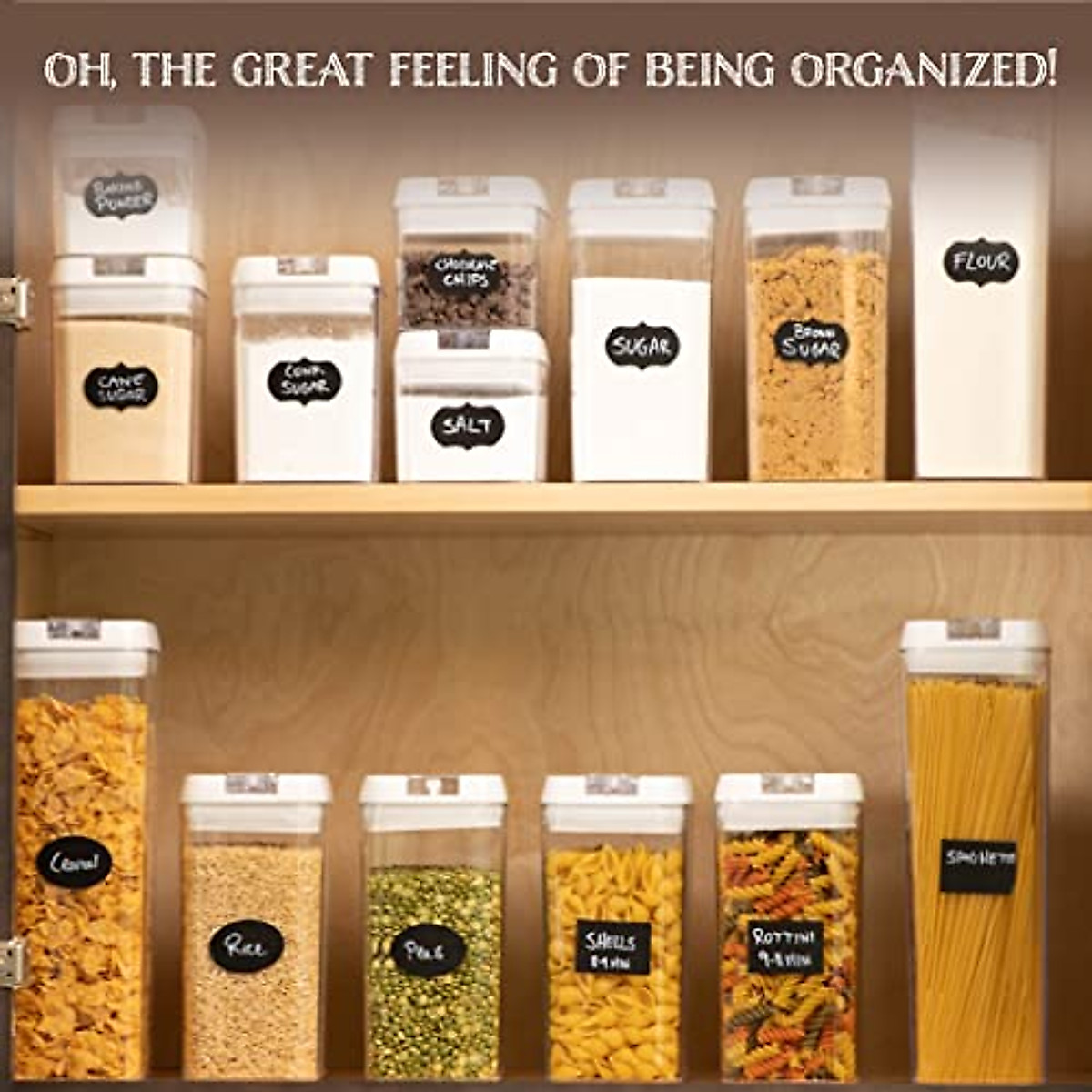 Airtight Food Storage Containers - Clear Plastic, Lid Lock, Reusable Stickers, Various Sizes, BPA Free. Perfect Dry Food Storage Organization for Kitchen and Pantry. (Set of 7)