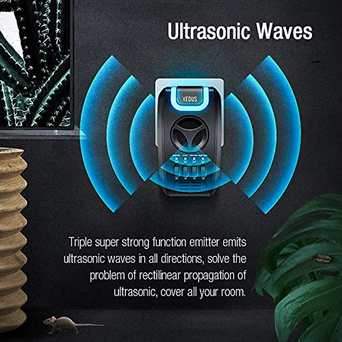 4 in 1 Multifunctional Electromagnetic Ultrasonic Pest Repeller - Anion Generator - Night Light - Pest Control mosquitoes, ants, cockroaches, spiders, ticks, fleas, scorpions, mice, rats, bats, etc.