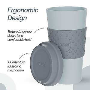Copco Acadia 16oz Travel Mug with Lid, Set of 2 Double Wall Insulated Tumbler, Non-Slip Sleeve and BPA-Free - Microwave & Dishwasher Safe, Reusable Plastic To Go Travel Coffee Mug (Aqua/Gray)