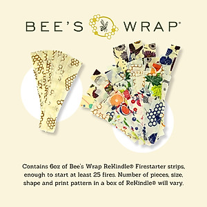 Bee's Wrap ReKindle Fire Starters, Made in the USA Natural Beeswax Fire Starters for Campfires, Waterproof Fire Starter Made From Beeswax Food Wraps, Safe for Indoor & Outdoor Use, 6oz Starts 25 Fires