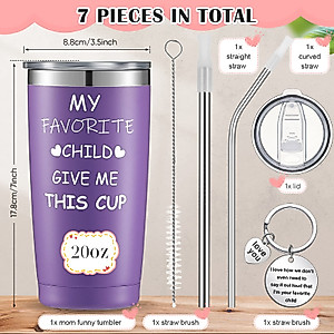 Panitay 7 Pcs Funny Mother's Day Gifts for Mom 20 oz My Favorite Child Give Me Travel Tumbler with Lid Straw Brush Inspirational Mother Keychain Gift Box from Daughter Son (Purple)