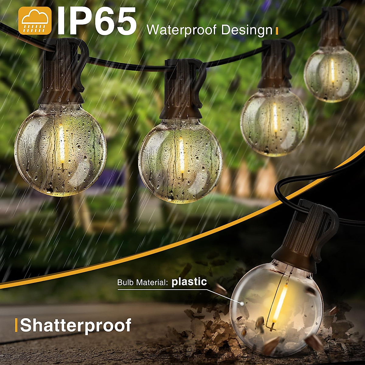 ZJOJO Solar Outdoor String Lights 35FT G40 Globe Patio Lights Outdoor String Lights Solar Powered with 15 Edison Glass Bulbs 2700K Shatterproof Hanging Lights for Porch Garden Backyard Pergola Bistro