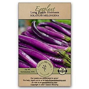 Gaea's Blessing Seeds - Eggplant Seeds - Long Purple Heirloom Non-GMO Seeds with Easy to Follow Planting Instructions - 91% Germination Rate Net Wt. 1.0g