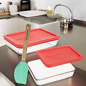 Beyondeals Rectangular Glass Storage Containers With Lids, 1Lb, 3-Cup Food Storage Solution, Bundle Silicone Spatula, Microwave/Dishwasher/Oven-Use, Leakproof Food Containers [Pack Of 2