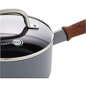 GreenPan Mayflower Pro Hard Anodized Healthy Ceramic Nonstick, 2QT Saucepan Pot with Lid, Vintage Wood Handle, PFAS-Free, Induction, Charcoal Gray