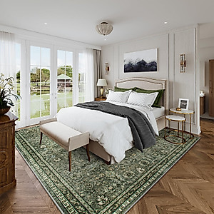 Lahome Green 8x10 Rugs for Living Room, Boho Washable Area Rugs for Bedroom, Rubber Backed Non Slip Floor Carpets for Dining Room Home Decor Apartment, Olive Green