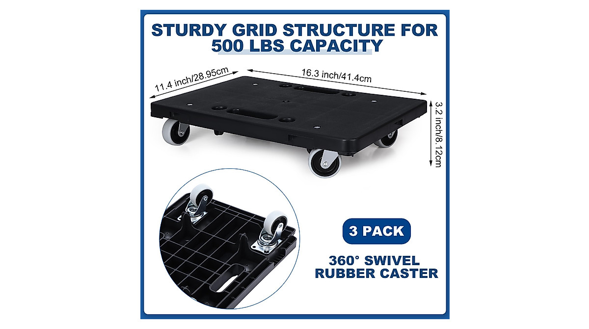 Datanly 3 Pack Connectable Furniture Dolly - Moves 500 lbs