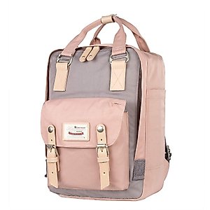 Himawari Backpack/Travel Backpack for Women 14.9" College Vintage Waterproof Bag ， Work Backpack for 14inch Laptop(Grey&Pink-HIM-32#）