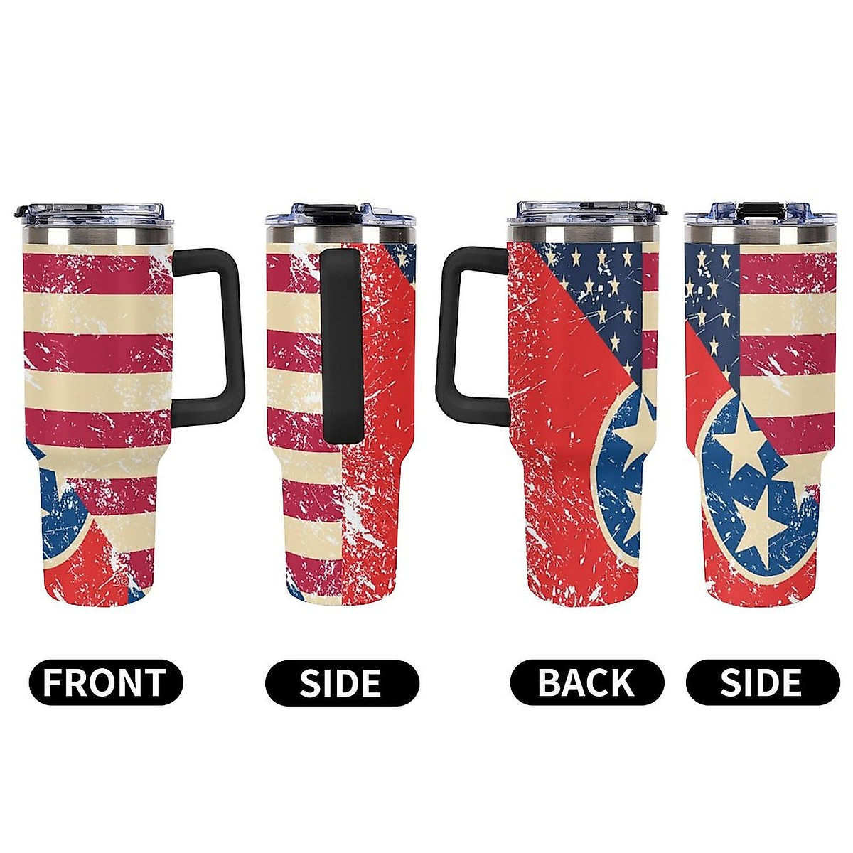 Vintage U.S.A And Tennessee State Flag 40oz Water Bottle Double Wall Insulated Tumbler with Handle Leakproof Travel Mug Black-style
