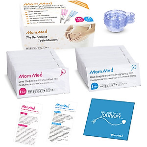 MomMed Ovulation Predictor Kit (HCG25-LH100), with 25 Pregnancy Test and 100 Ovulation Test Strips, Easy to Use Ovulation and Pregnancy Tests with 125 Urine Cups, Accuracy Fertility Test, OPK Test