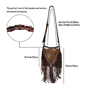 ZLYC Women's Leather Bamboo Hand Strap Featured Fringe Bohemian Tassel Studed Cross Body Bag (Brown)