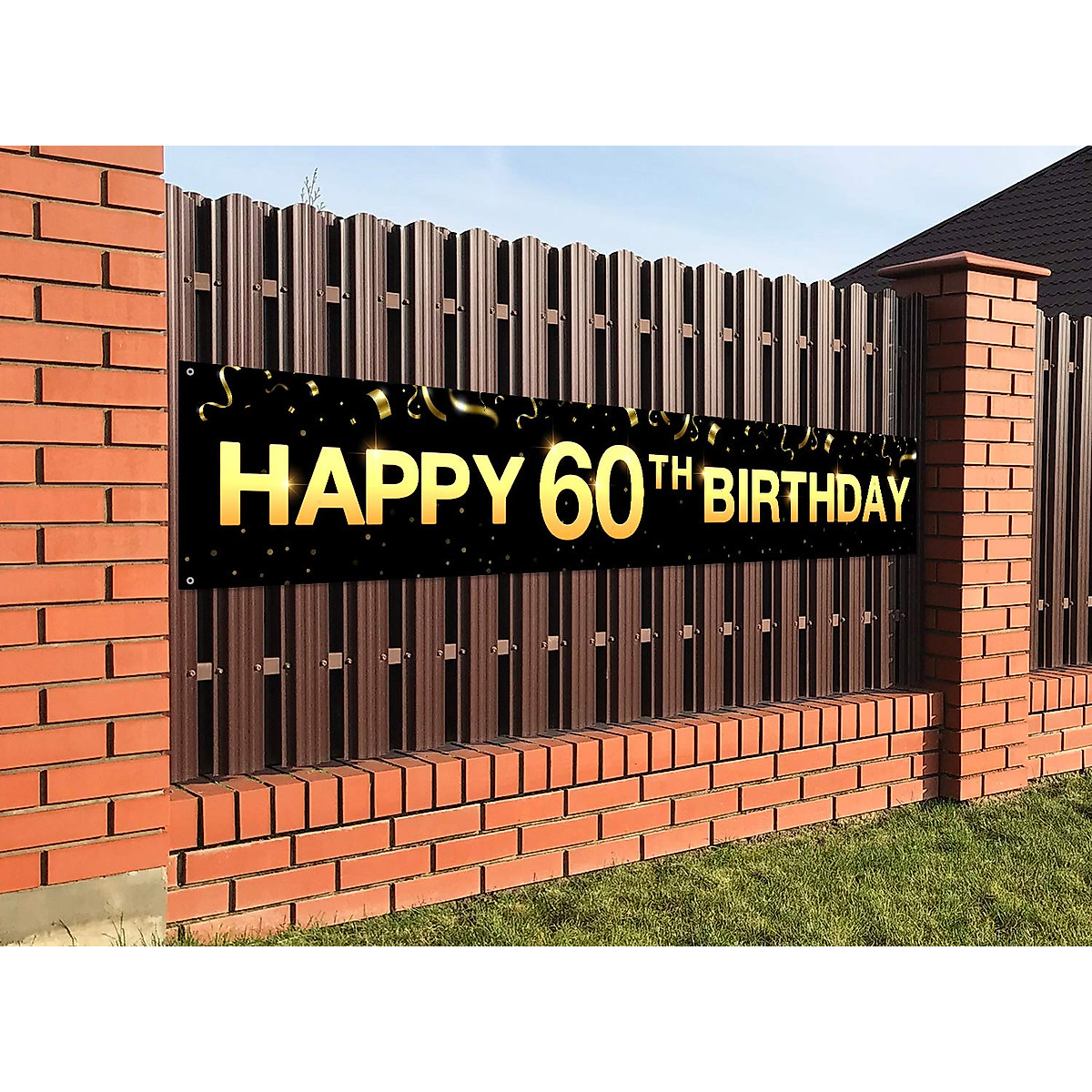 Greatingreat Large Cheers to 60 Years Banner, Black Gold 60 Anniversary Party Sign, 60th Happy Birthday Banner(9.8feet X 1.6feet)